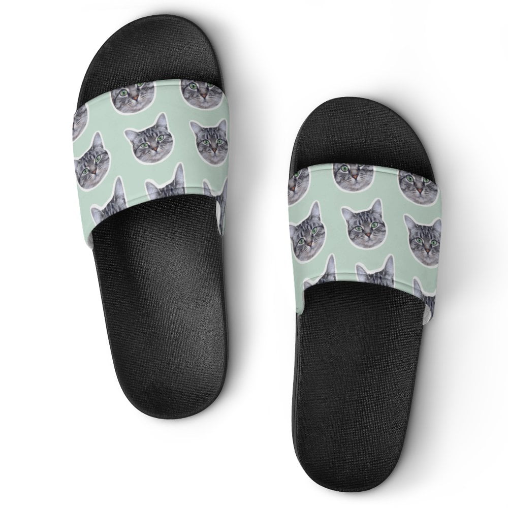 GZHJMY Stylish Slides for Women Men, Grey Cat Faces White Contour Soft ...