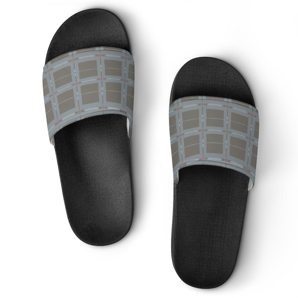 GZHJMY Stylish Slides for Women Men, Grey Plaid Soft Flexible Slip-on ...