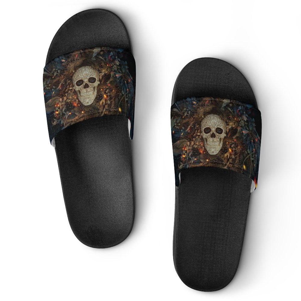 GZHJMY Stylish Slides for Women Men, Human Skull on Dark Natural ...