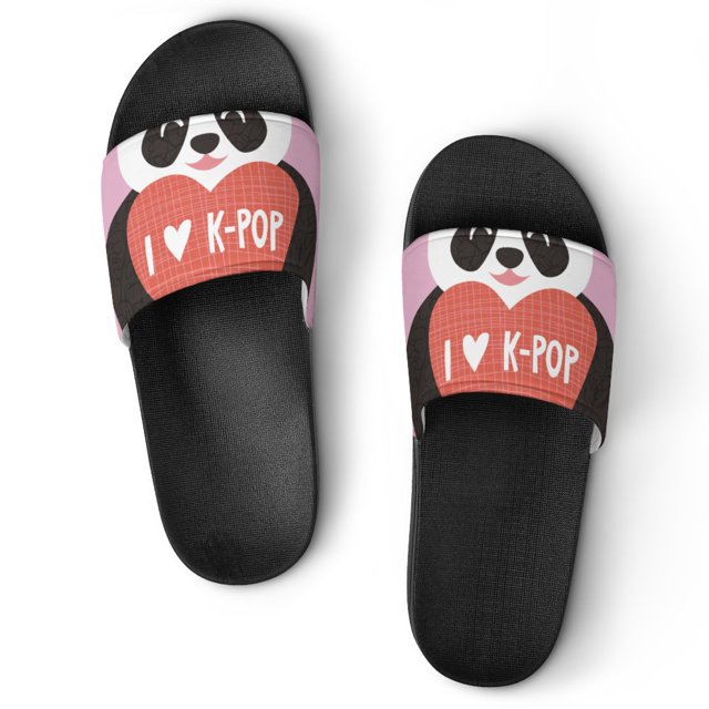 GZHJMY Stylish Slides for Women Men, I Love K-pop Cute Cartoon Panda ...