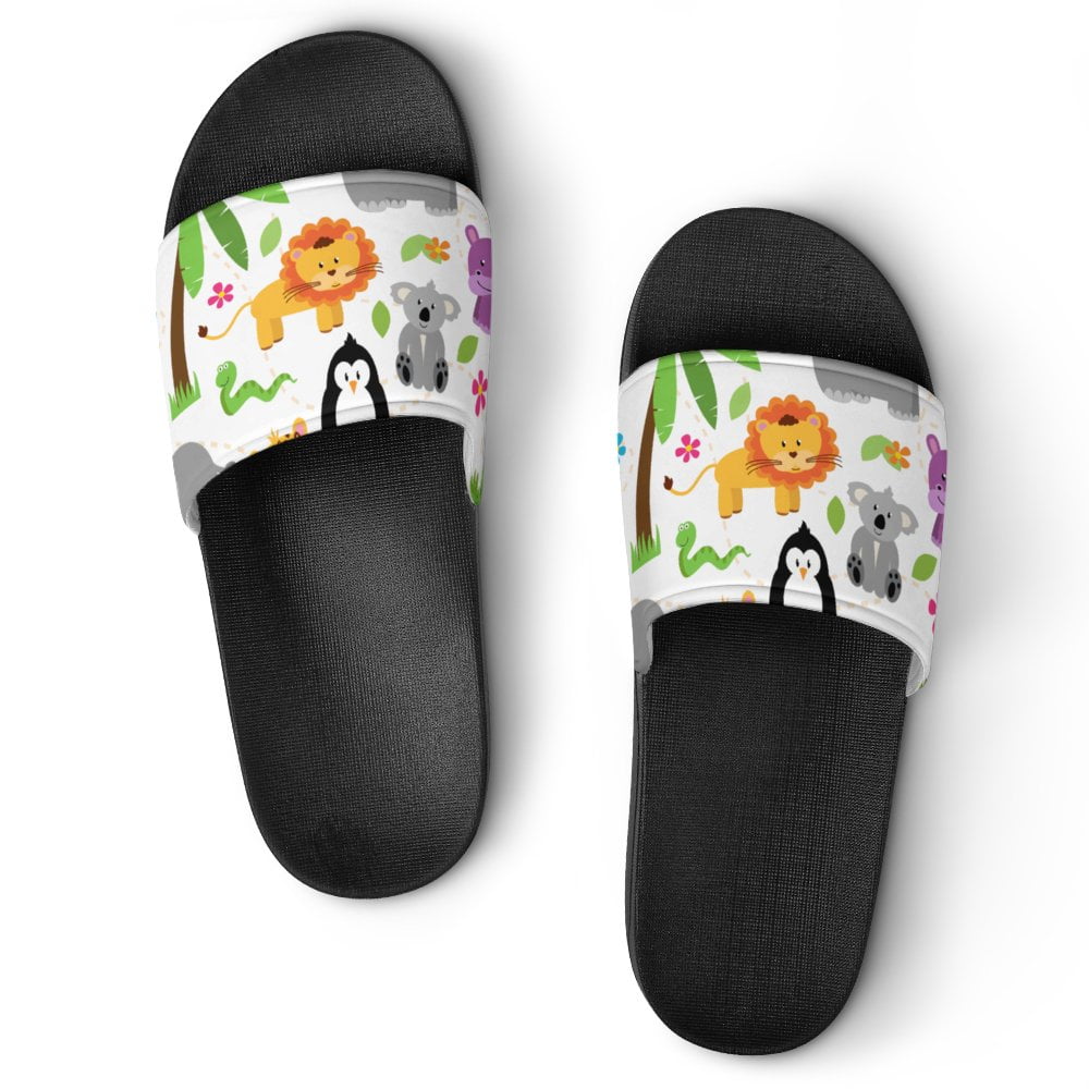 GZHJMY Stylish Slides for Women Men, Jungle Animals and Plants Lion and ...