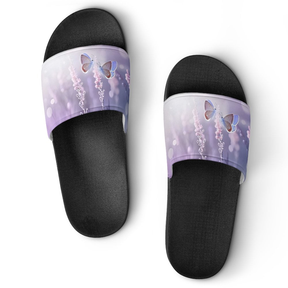 GZHJMY Stylish Slides for Women Men, Lavender Flowers and Two Butterfly ...