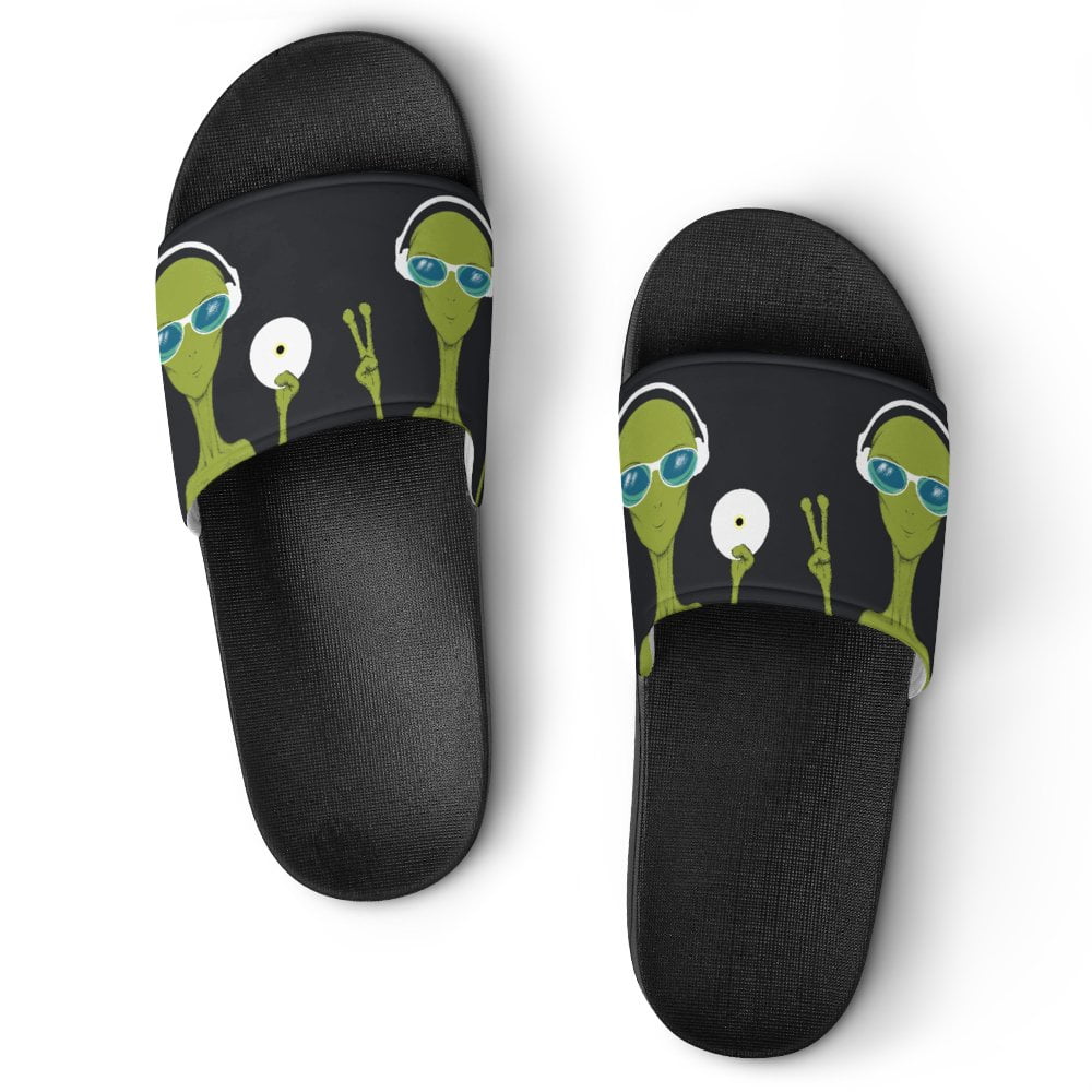 GZHJMY Stylish Slides for Women Men, Music Green Alien Soft Flexible ...