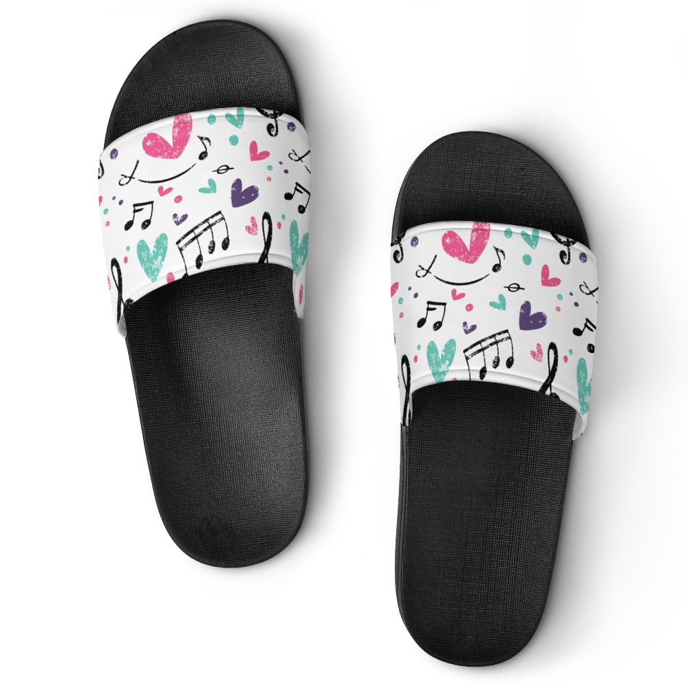 GZHJMY Stylish Slides for Women Men, Music Note Love Soft Flexible Slip ...