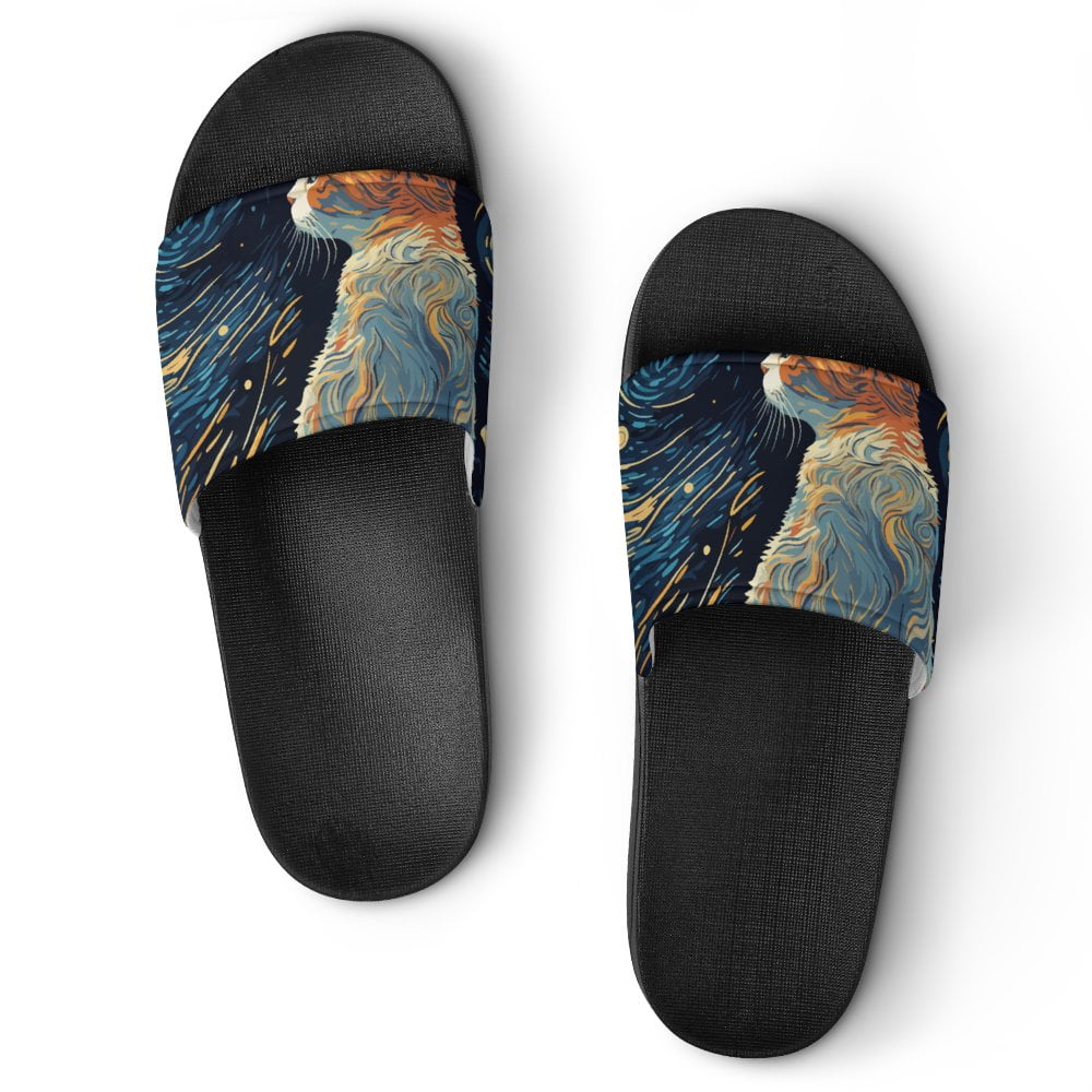 GZHJMY Stylish Slides for Women Men, Oil Painting Cat Soft Flexible ...
