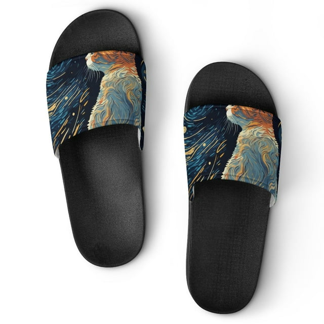 GZHJMY Stylish Slides for Women Men, Oil Painting Cat Soft Flexible ...