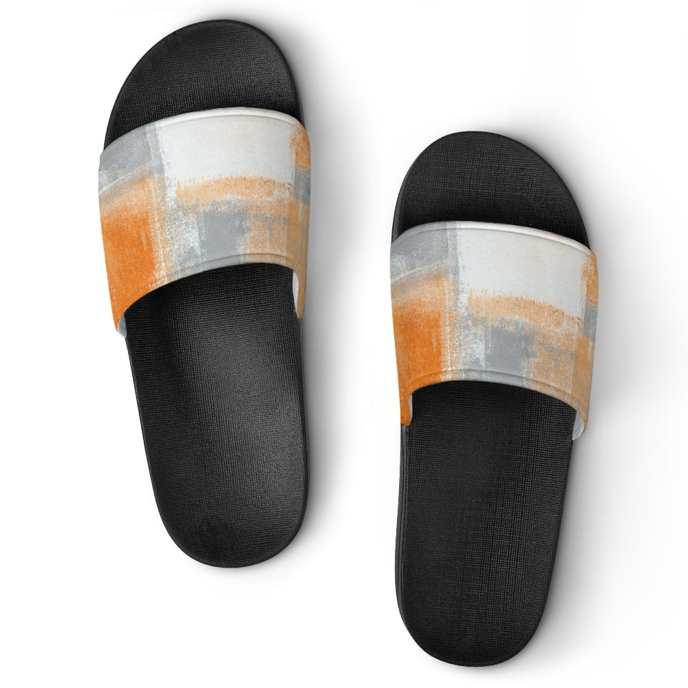 GZHJMY Stylish Slides for Women Men, Orange Grey Abstract Pattern Soft ...
