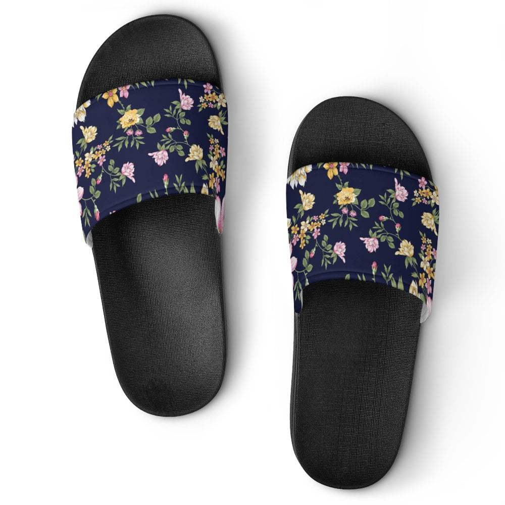 GZHJMY Stylish Slides for Women Men, Pink Flower on Black Background ...