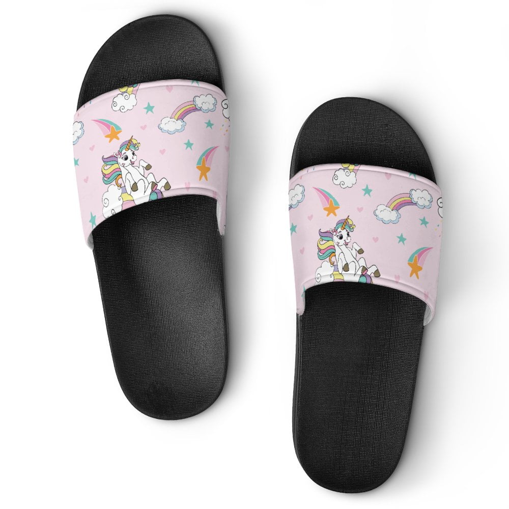 GZHJMY Stylish Slides for Women Men, Pink Unicorn and Rainbow Soft ...