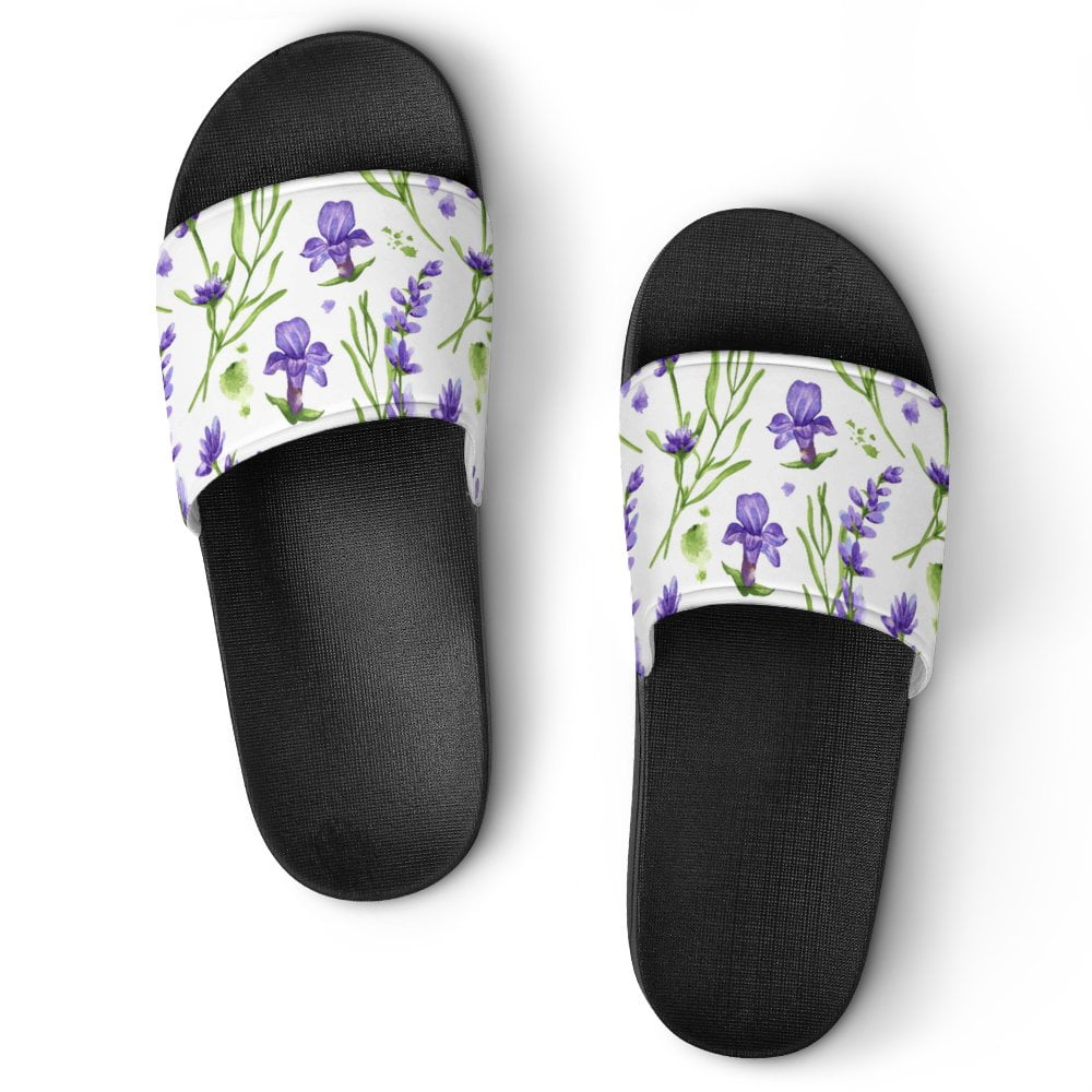 GZHJMY Stylish Slides for Women Men, Purple Flower Green Vine Soft ...