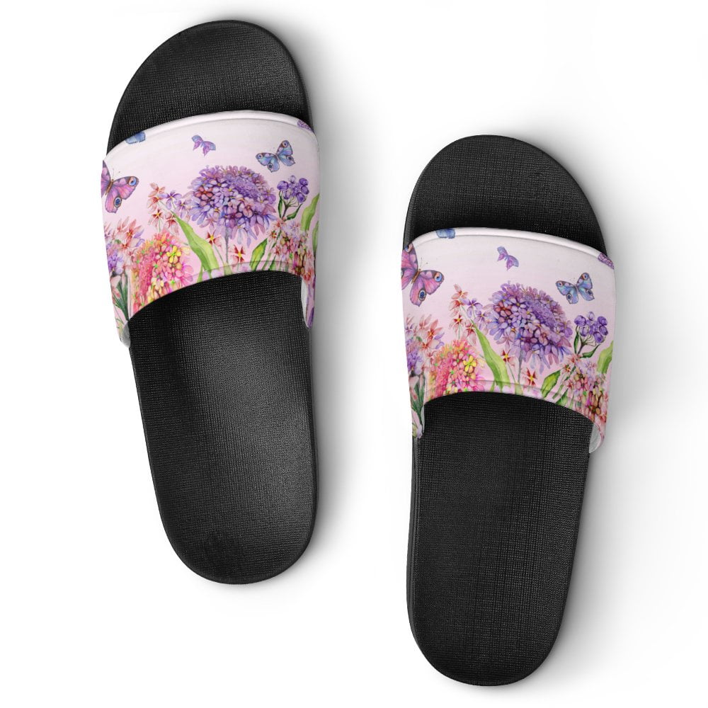 GZHJMY Stylish Slides for Women Men, Purple Flowering Butterfly Soft ...