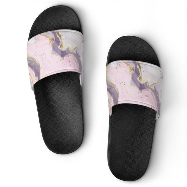 GZHJMY Stylish Slides for Women Men, Purple Gold Marble Abstract Art ...