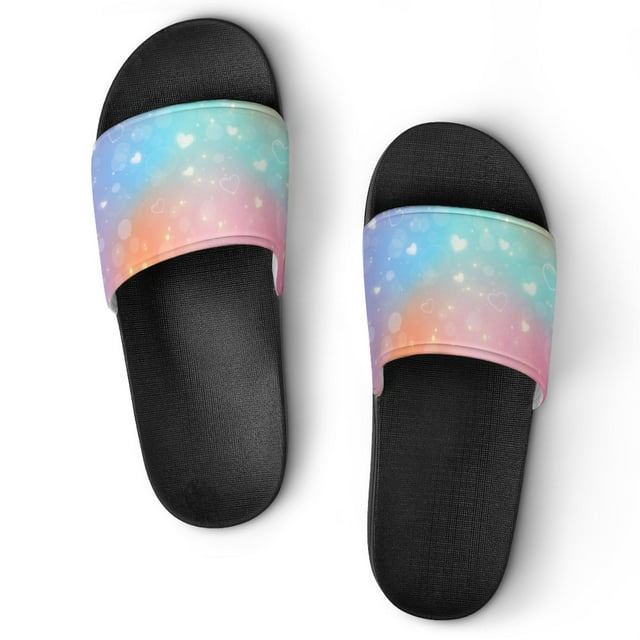GZHJMY Stylish Slides for Women Men, Purple Rainbow Sky with Glitter ...