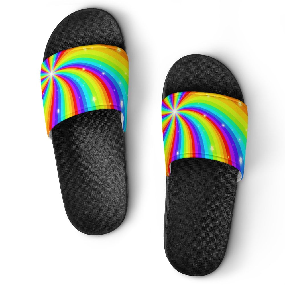 GZHJMY Stylish Slides for Women Men, Rainbow Swirl Background with ...