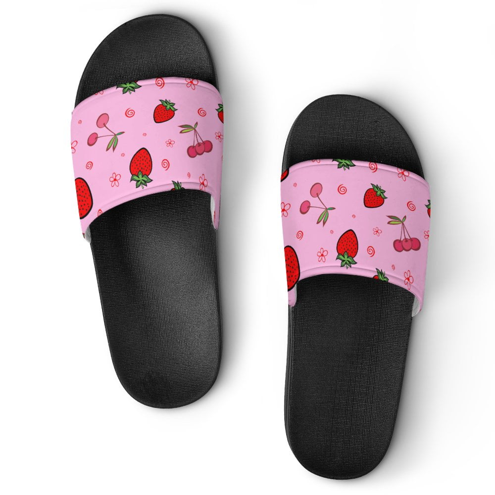 GZHJMY Stylish Slides for Women Men, Red Strawberry Pink Background ...