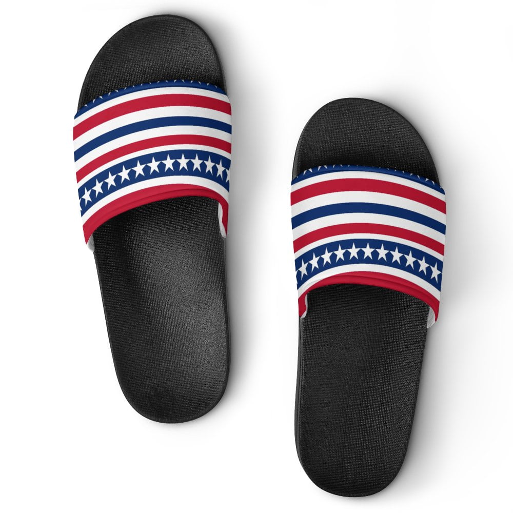 GZHJMY Stylish Slides for Women Men, Red and Blue Stripes and Stars Us ...