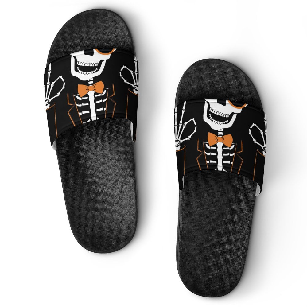 GZHJMY Stylish Slides for Women Men, Skeleton Hipster in Jacket and Cap ...