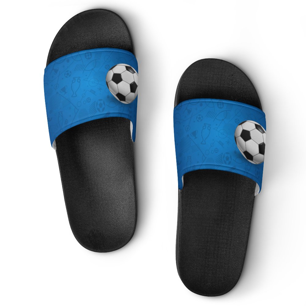 GZHJMY Stylish Slides for Women Men, Soccer Ball on Blue Background ...