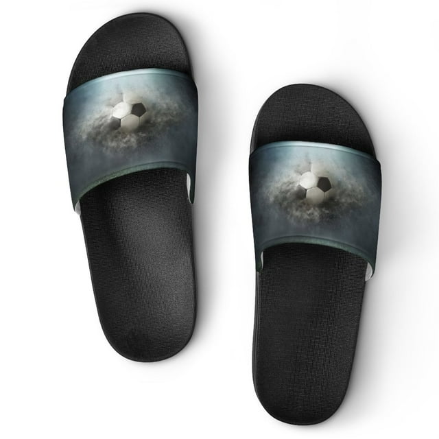 GZHJMY Stylish Slides for Women Men, Soccer player with ball in action ...