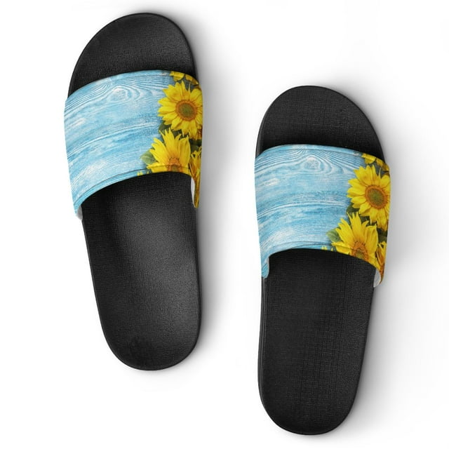 GZHJMY Stylish Slides for Women Men, Sunflower Blue Plank Soft Flexible ...