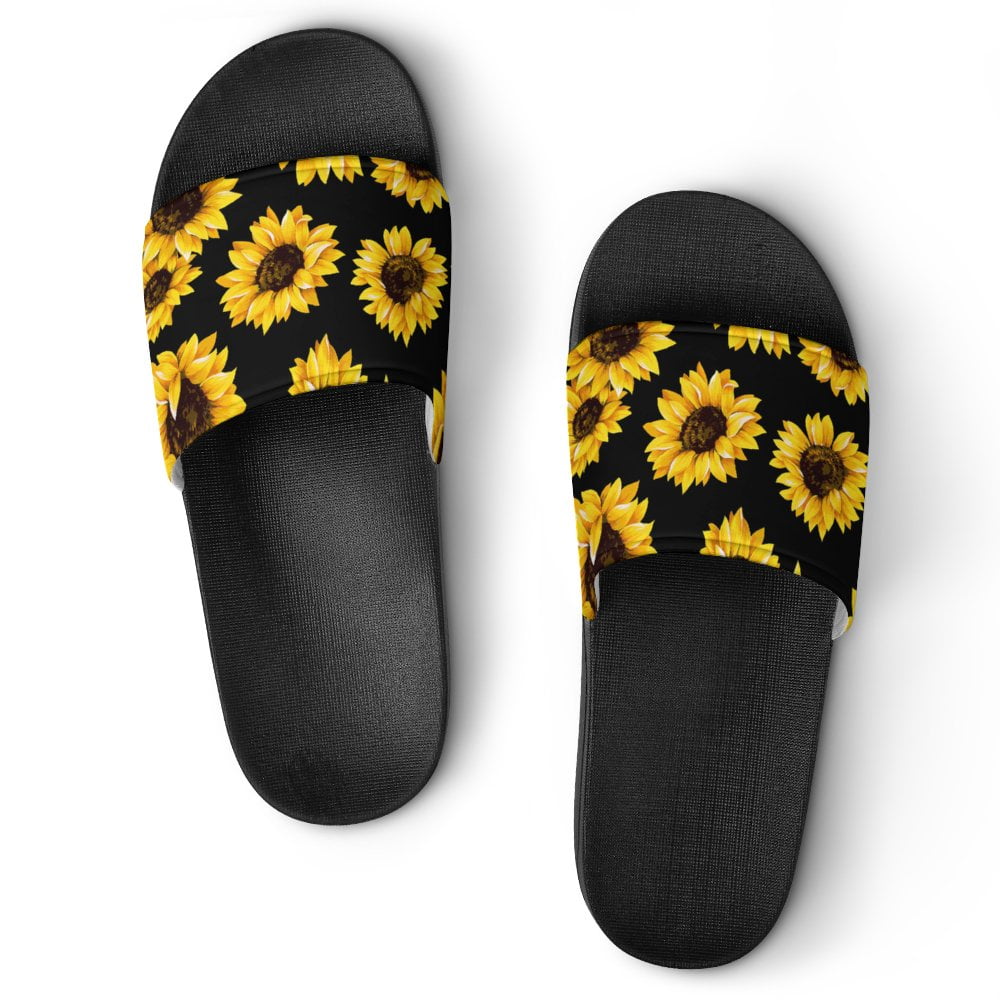 GZHJMY Stylish Slides for Women Men, Sunflower on Black Background Soft ...
