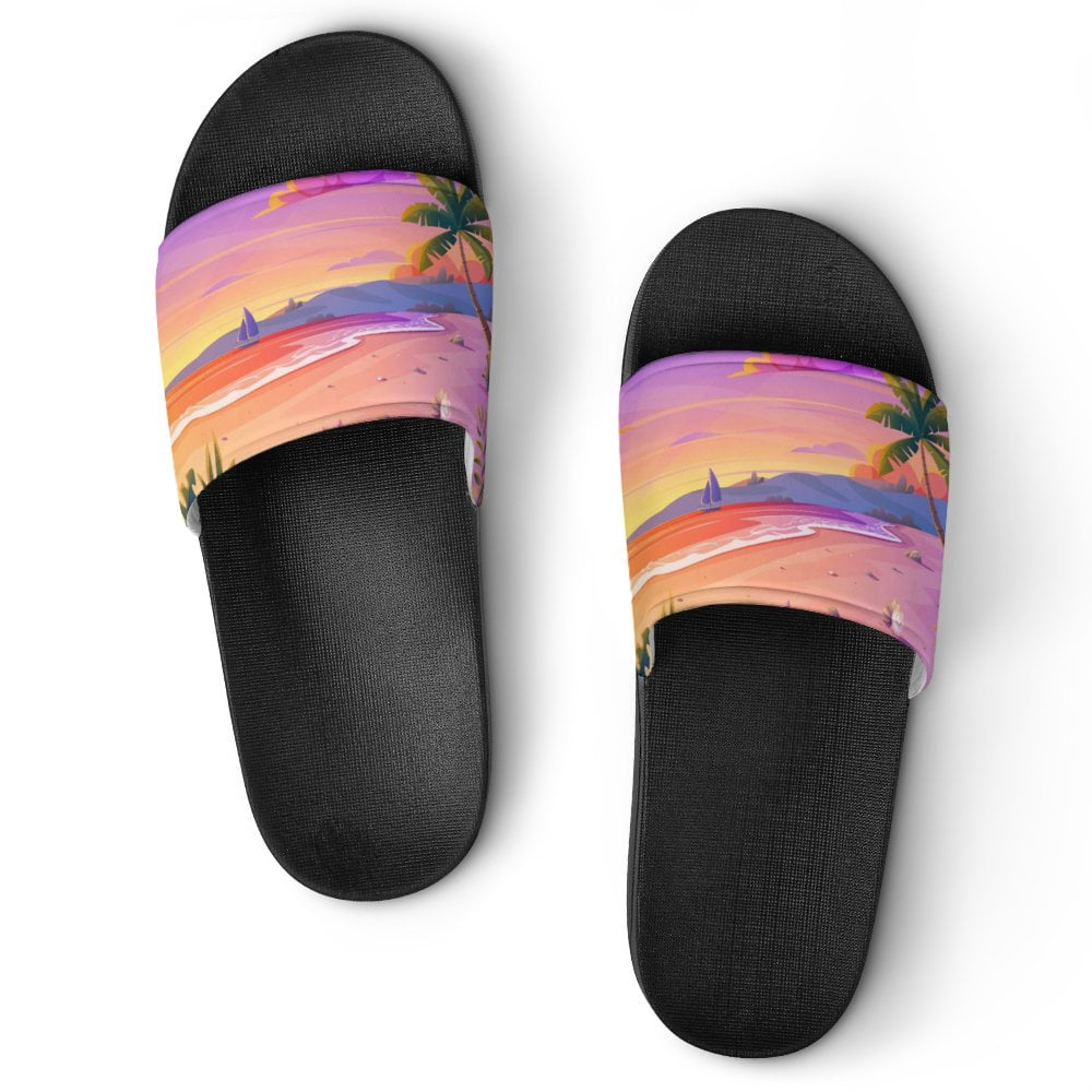 GZHJMY Stylish Slides for Women Men, Sunset Or Sunrise on The Beach ...