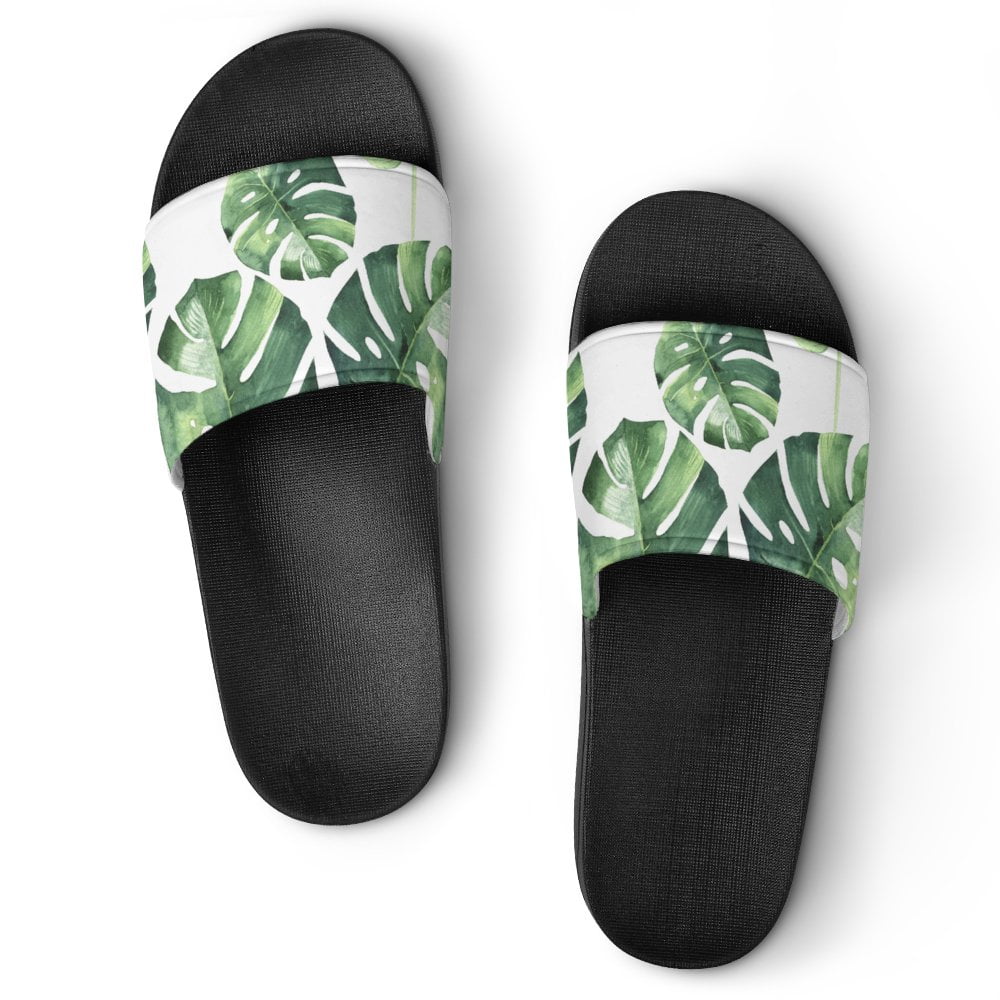 GZHJMY Stylish Slides for Women Men, Tropical Style Palm Leaves Soft ...
