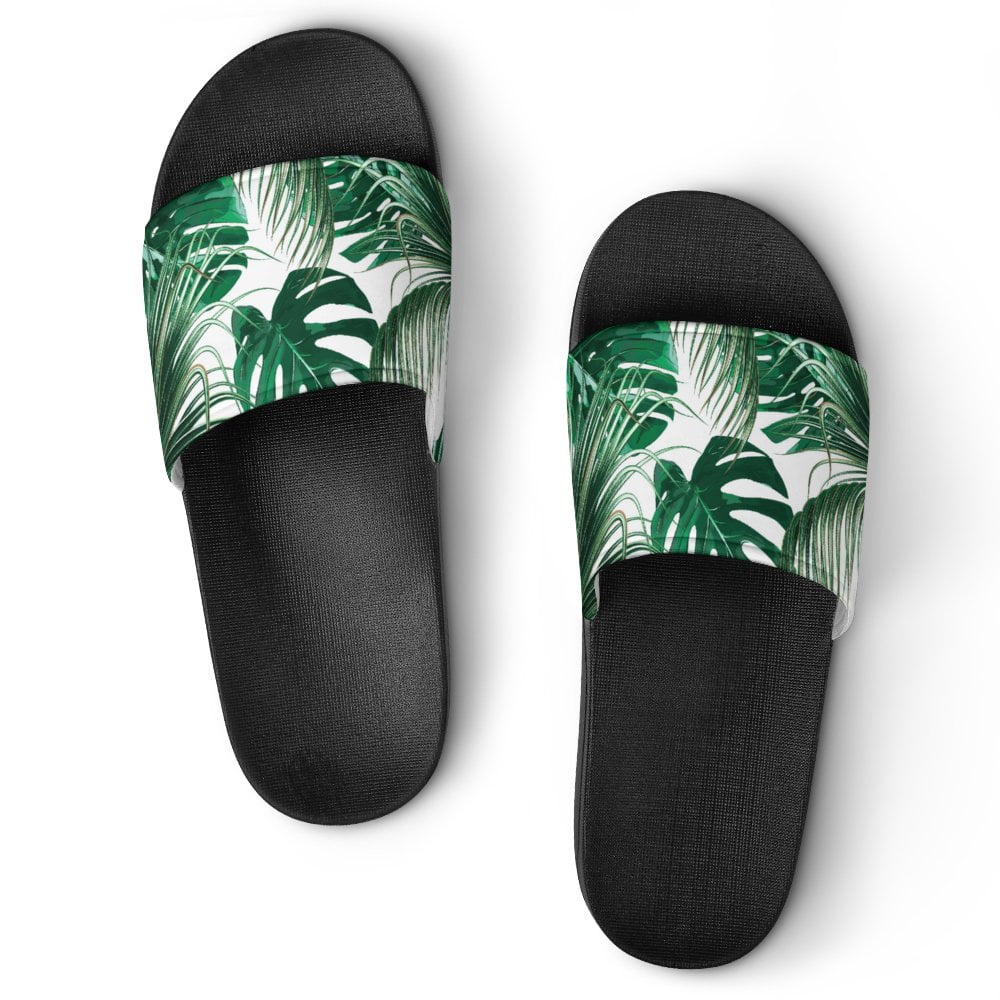 GZHJMY Stylish Slides for Women Men, Tropical Style Palm Leaves Soft ...