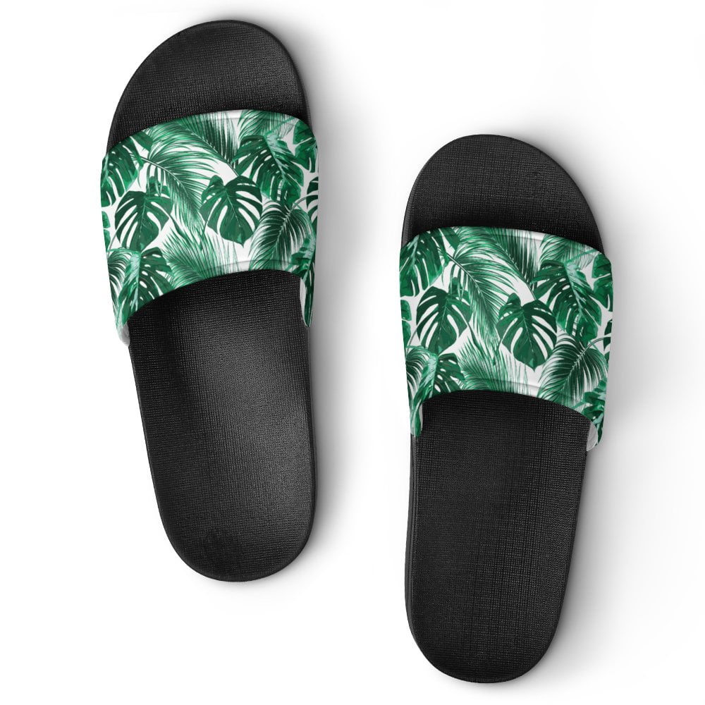 GZHJMY Stylish Slides for Women Men, Tropical Style Palm Leaves Soft ...