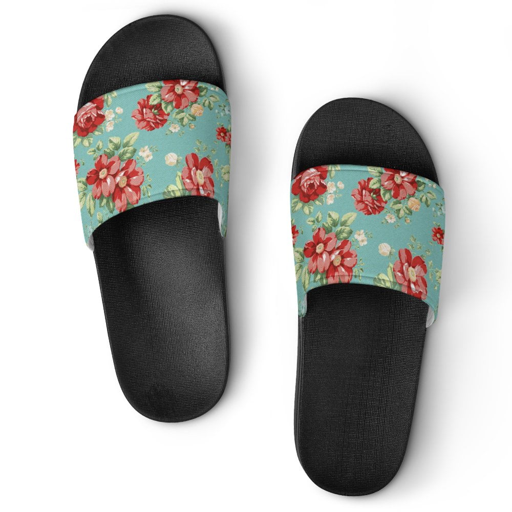 GZHJMY Stylish Slides for Women Men, Vintage Blue Background Flower ...