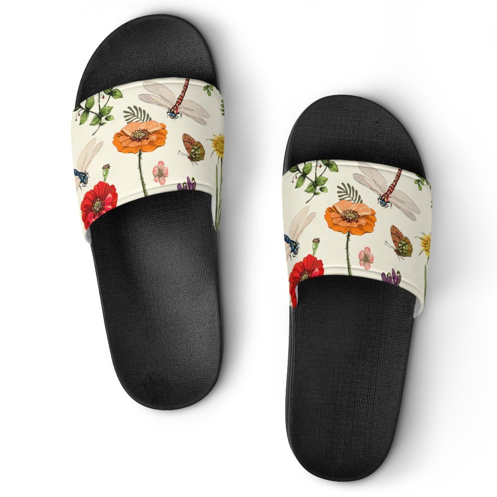 GZHJMY Stylish Slides for Women Men, Vintage Flower Soft Flexible Slip ...