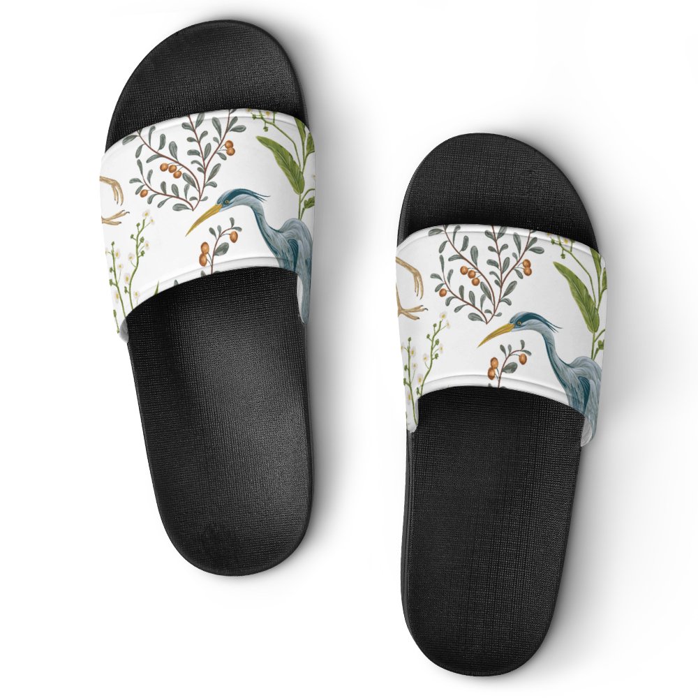GZHJMY Stylish Slides for Women Men, Vintage Water Plants Water Birds ...