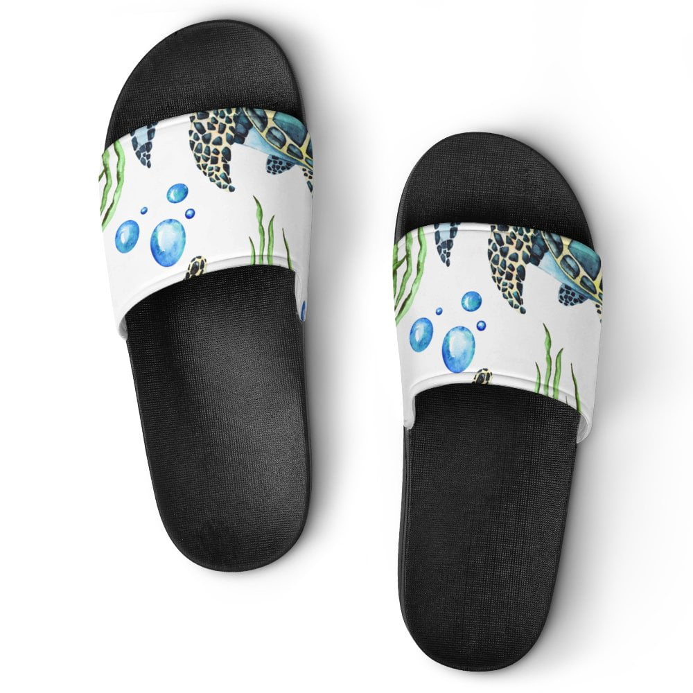 GZHJMY Stylish Slides for Women Men, Water Plants and Cartoon Turtle ...