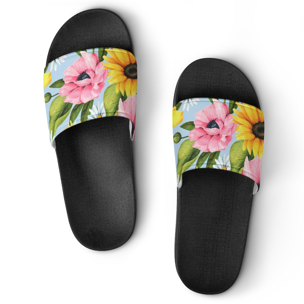 GZHJMY Stylish Slides for Women Men, Yellow Pink Flowers Soft Flexible ...