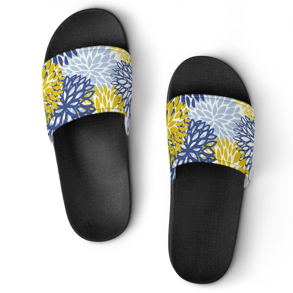 GZHJMY Stylish Slides for Women Men, Yellow and Blue Leaf Silhouette ...