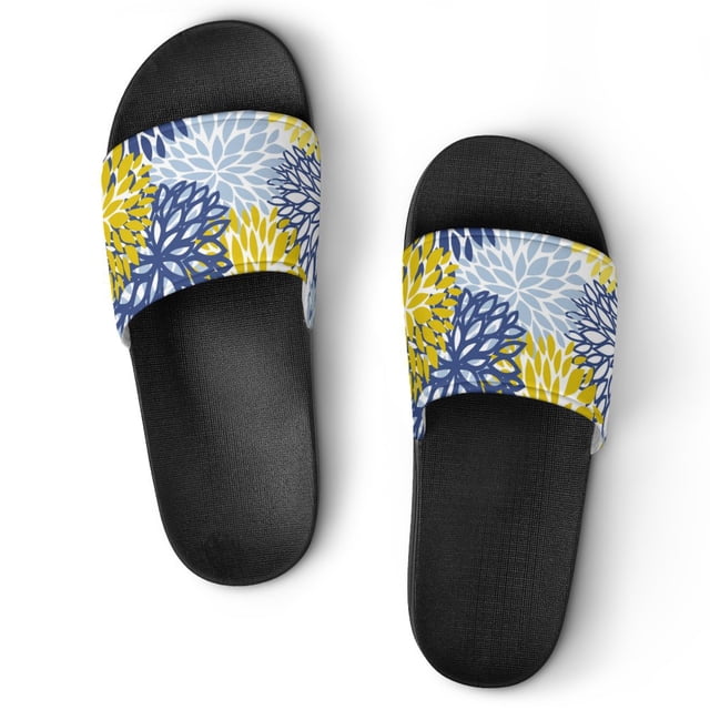 GZHJMY Stylish Slides for Women Men, Yellow and Blue Leaf Silhouette ...
