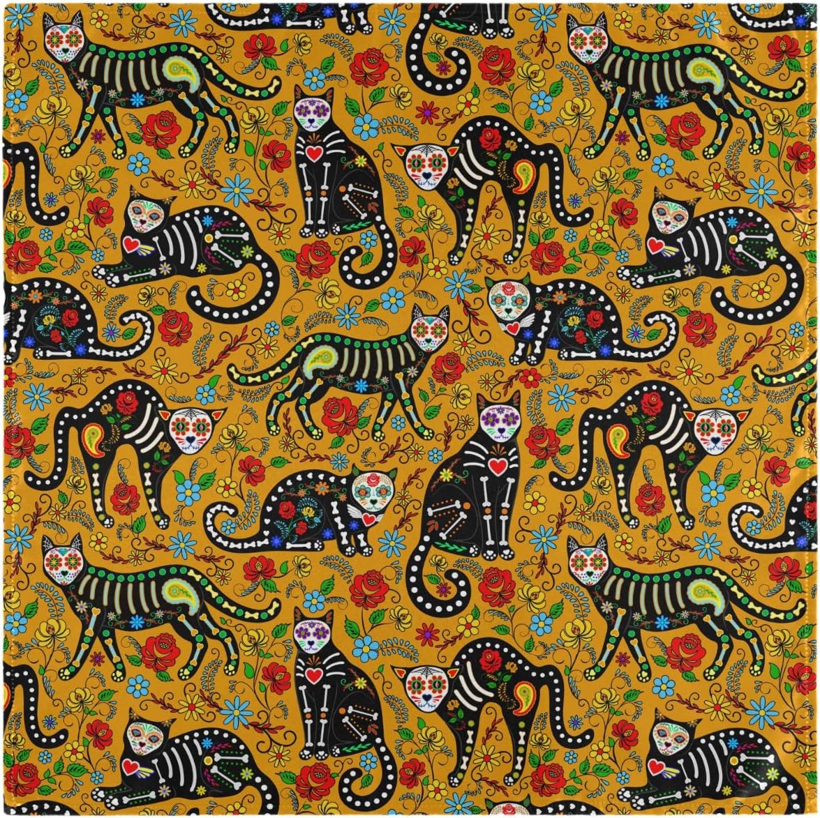 GZHJMY Stylish Sugar Skull Black Cats Cloth Napkins, Set of 1 20 x 20 ...