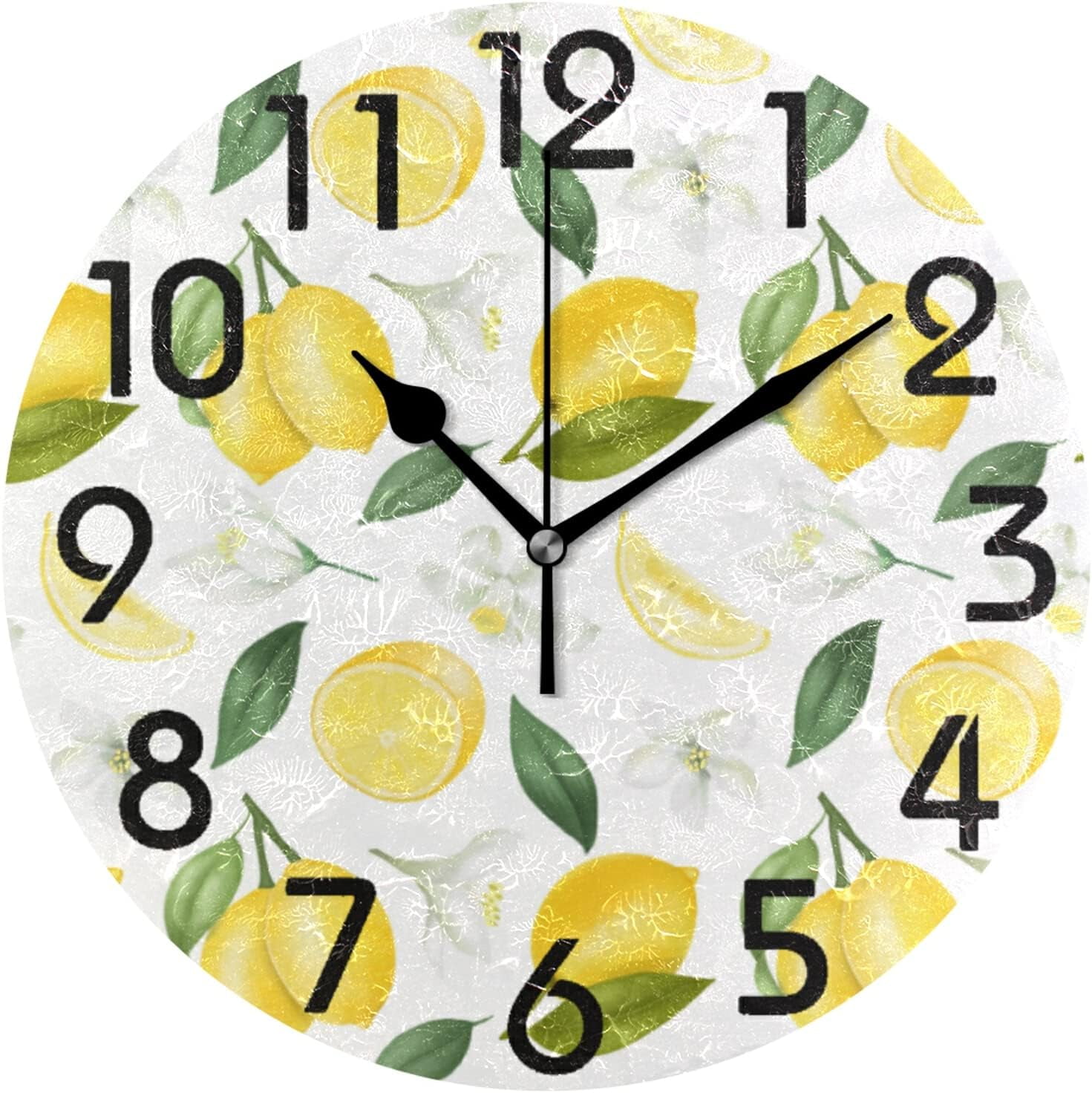 GZHJMY Stylish Yellow Lemons Flowers Floral Round Wall Clock, 9.5 Inch ...