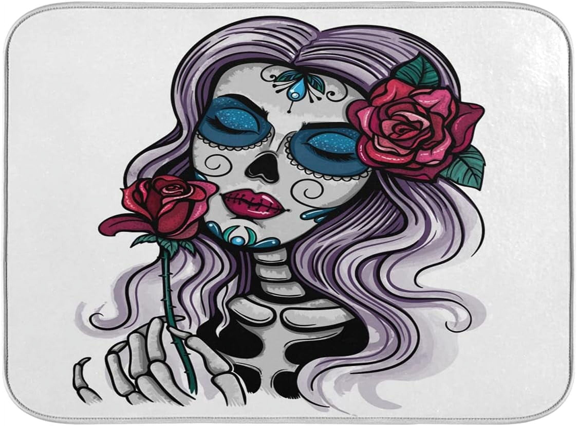 GZHJMY Sugar Skull Girl with Rose 16 x 18 Inches Absorbent Dish Drying ...