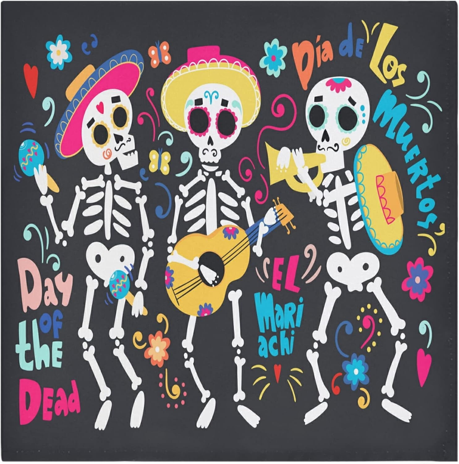 GZHJMY Sugar Skull Skeleton Day of Dead Cloth Napkins, Set of 1 20 x 20 ...