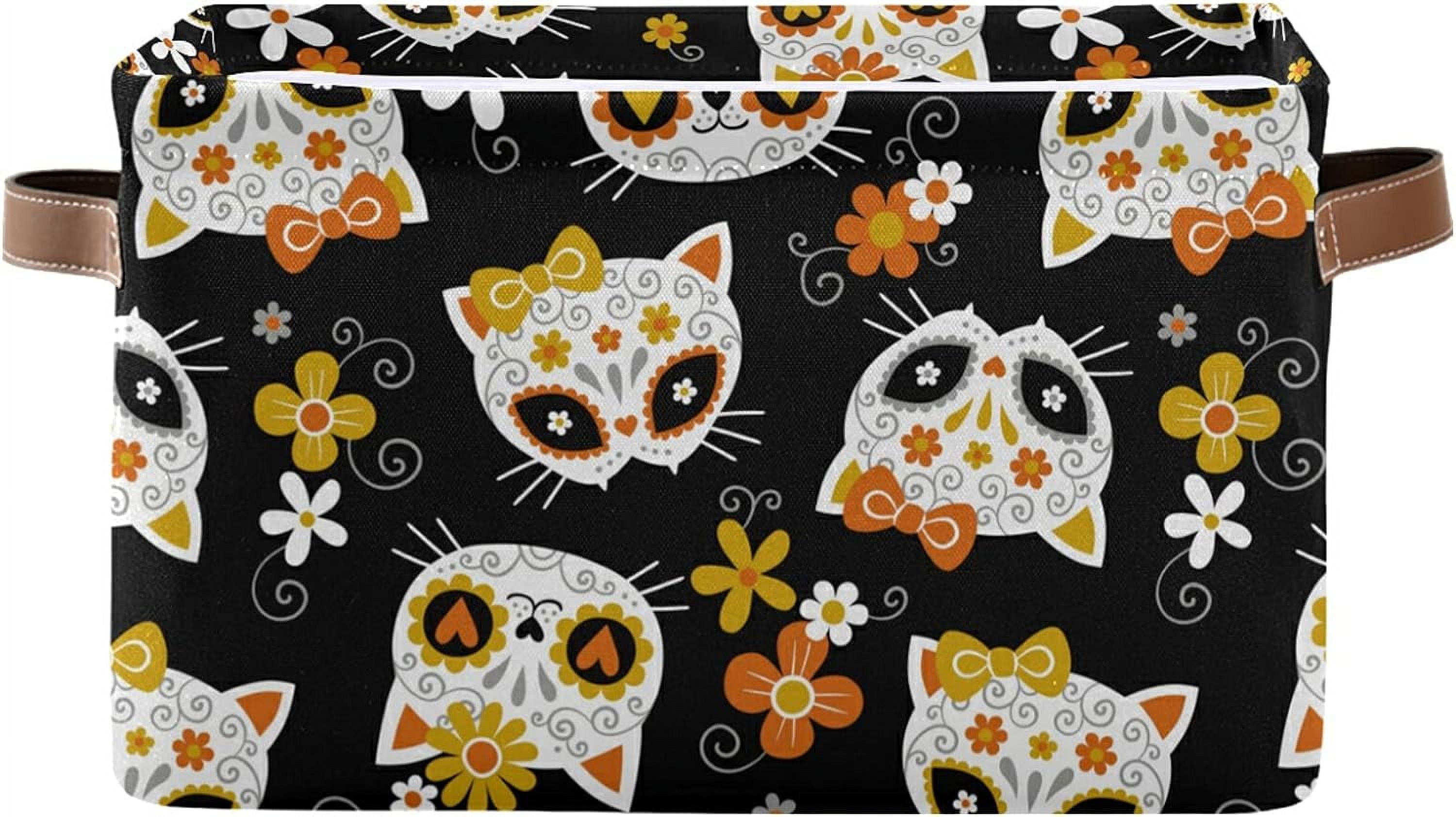 GZHJMY Sugar Skulls And Flowers Storage Bins Collapsible with Handle ...