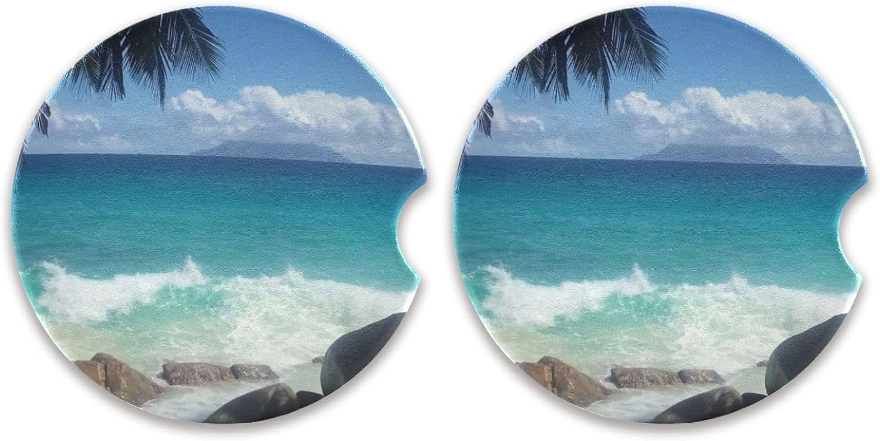 GZHJMY Summer Beach Car Coasters, 2 Pack Drinks Absorbent Ceramic Stone ...