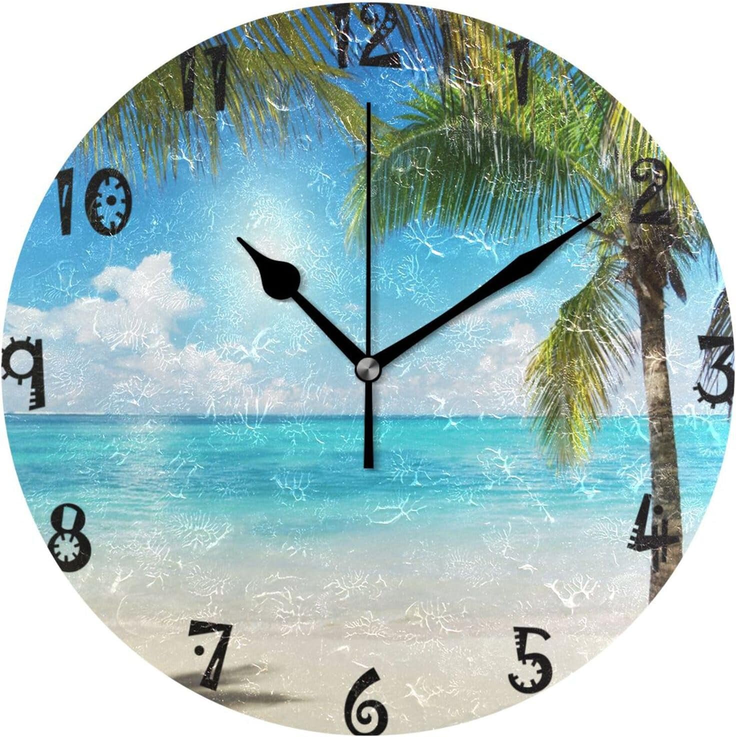 GZHJMY Summer Beach Coconut Tree Wall Clock,Silent Non Ticking 10 Inch ...