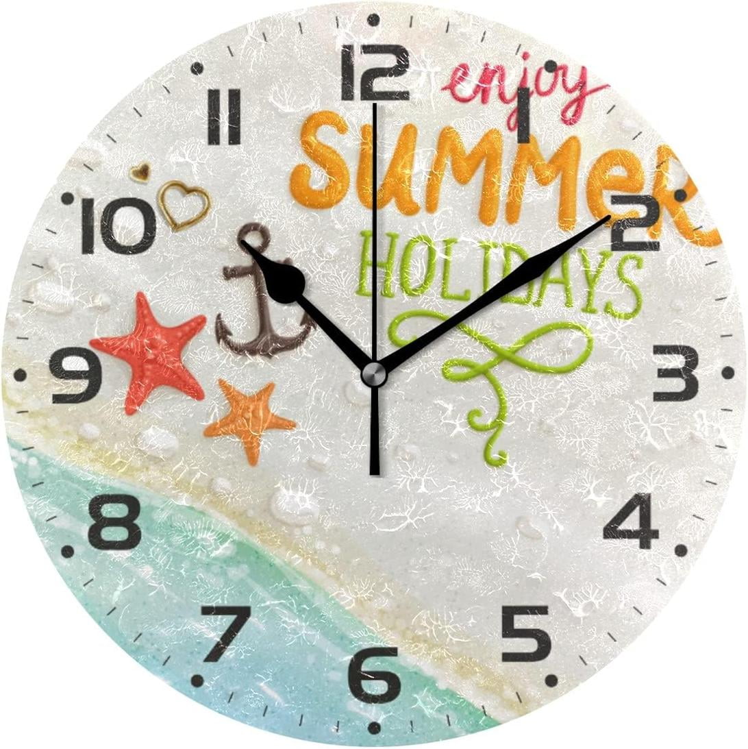 GZHJMY Summer Beach Design Wall Clock, 10" Silent Non Ticking Round ...