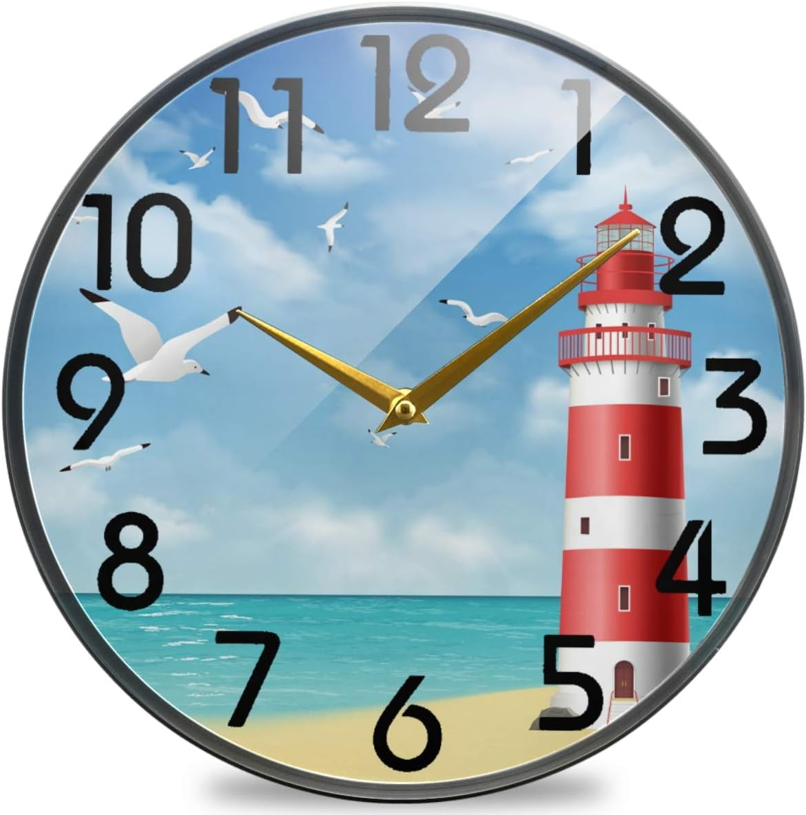 GZHJMY Summer Beach Lighthouse Seagull Round Wall Clock, 9.5 Inch ...