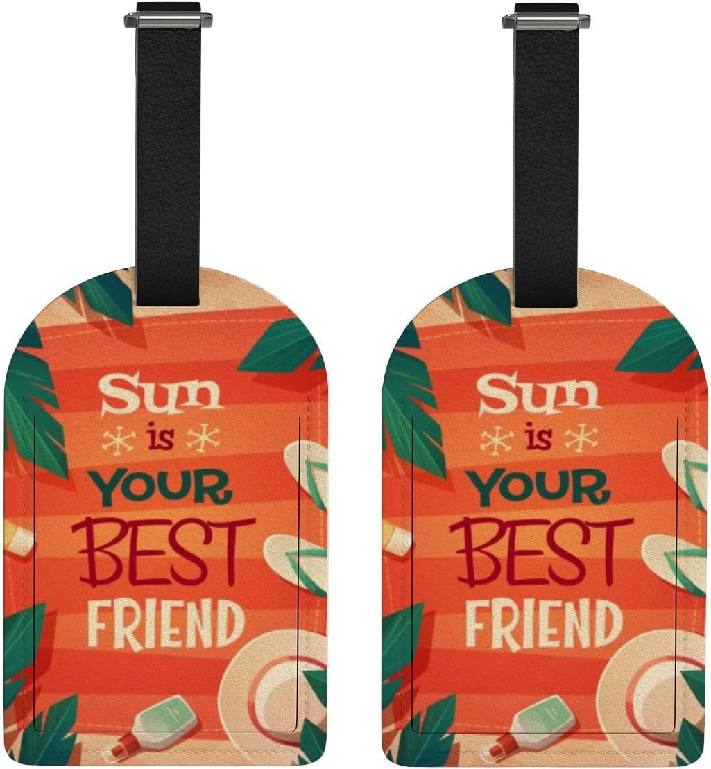 GZHJMY Summer Beach Luggage Tags Set of 2, PU Leather Travel ID Label ...