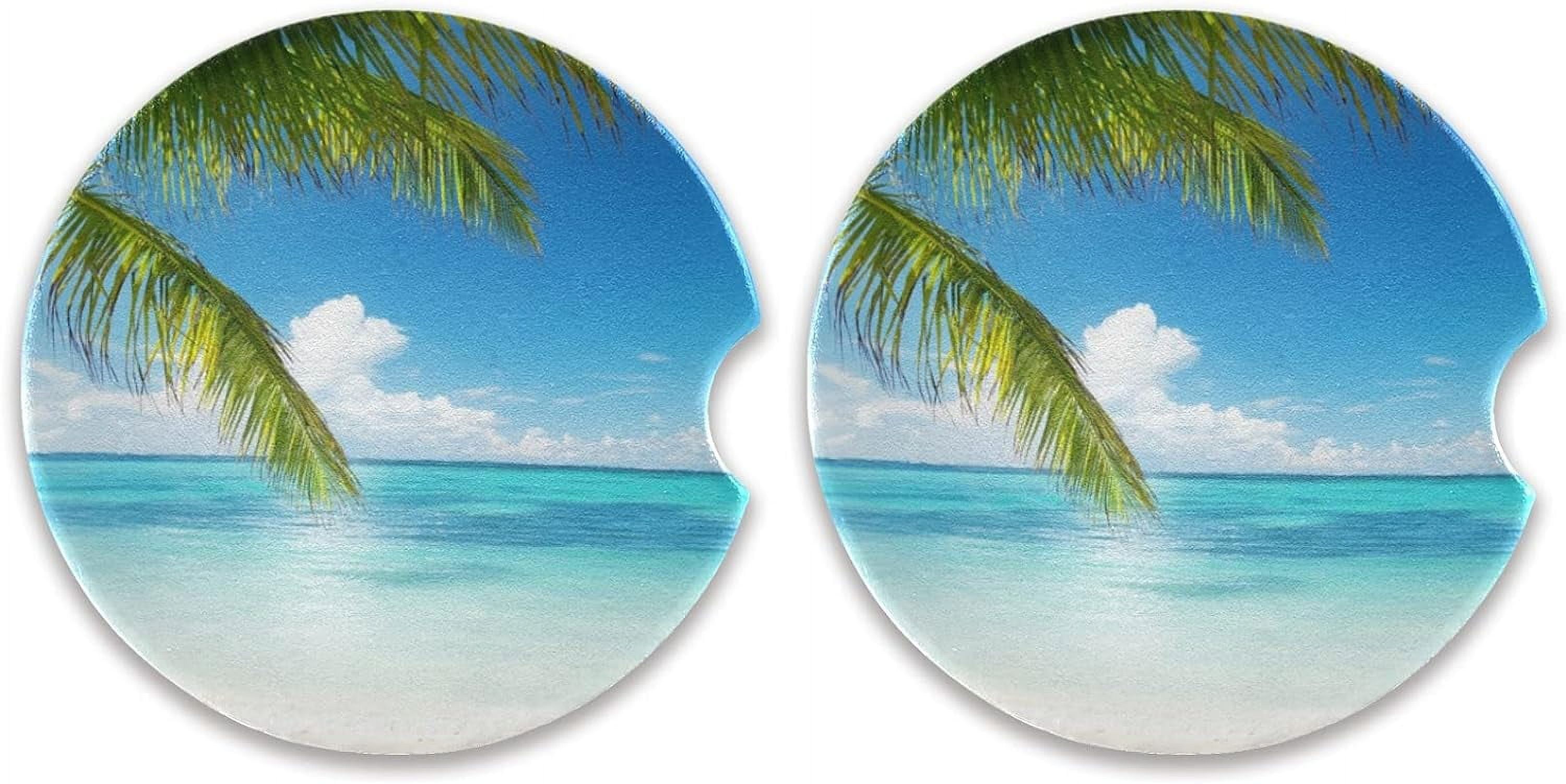 GZHJMY Summer Beach Palm Tree Car Coasters 2 Pack Drinks Absorbent ...