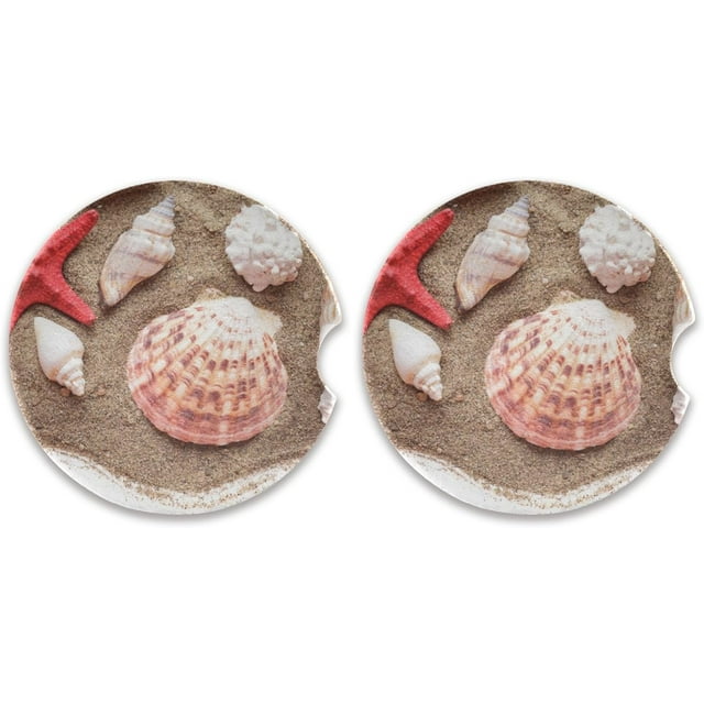 GZHJMY Summer Beach Shells Car Coasters, 2 Pack Drinks Absorbent ...