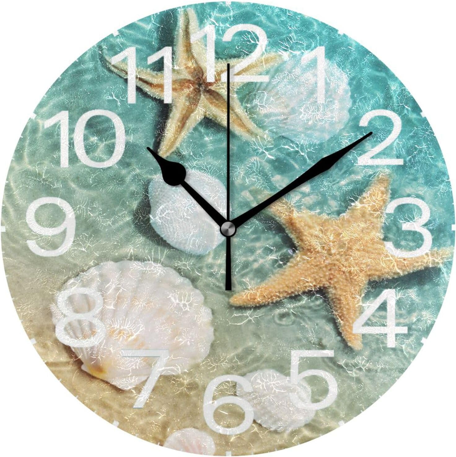 GZHJMY Summer Beach Starfish and Seashell Wall Clock,Silent Non Ticking ...