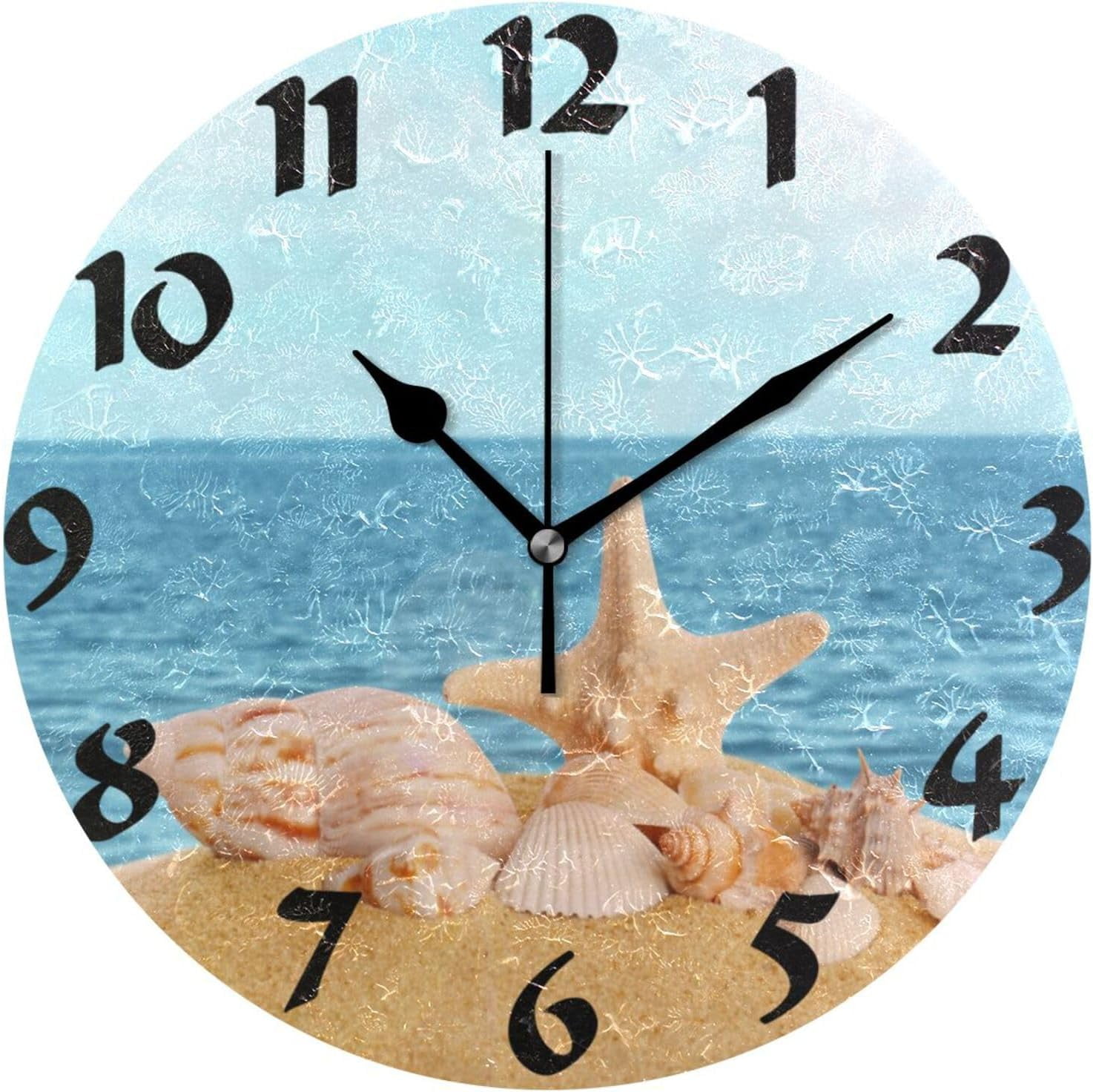 GZHJMY Summer Beach Starfish and Seashell Wall Clock,Silent Non Ticking ...